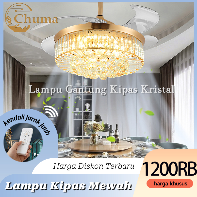 Jual ☀️Garansi&3 Warna☀️Kipas Angin Lampu Gantung 2IN1 Kristal ...