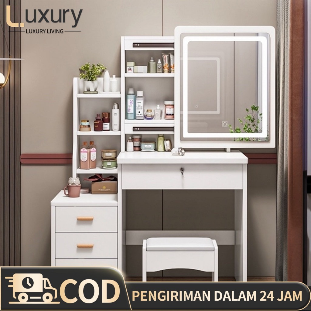 Jual LL Meja Rias Putih Lampu LED / Meja Rias Kaca Sliding Minimalis ...