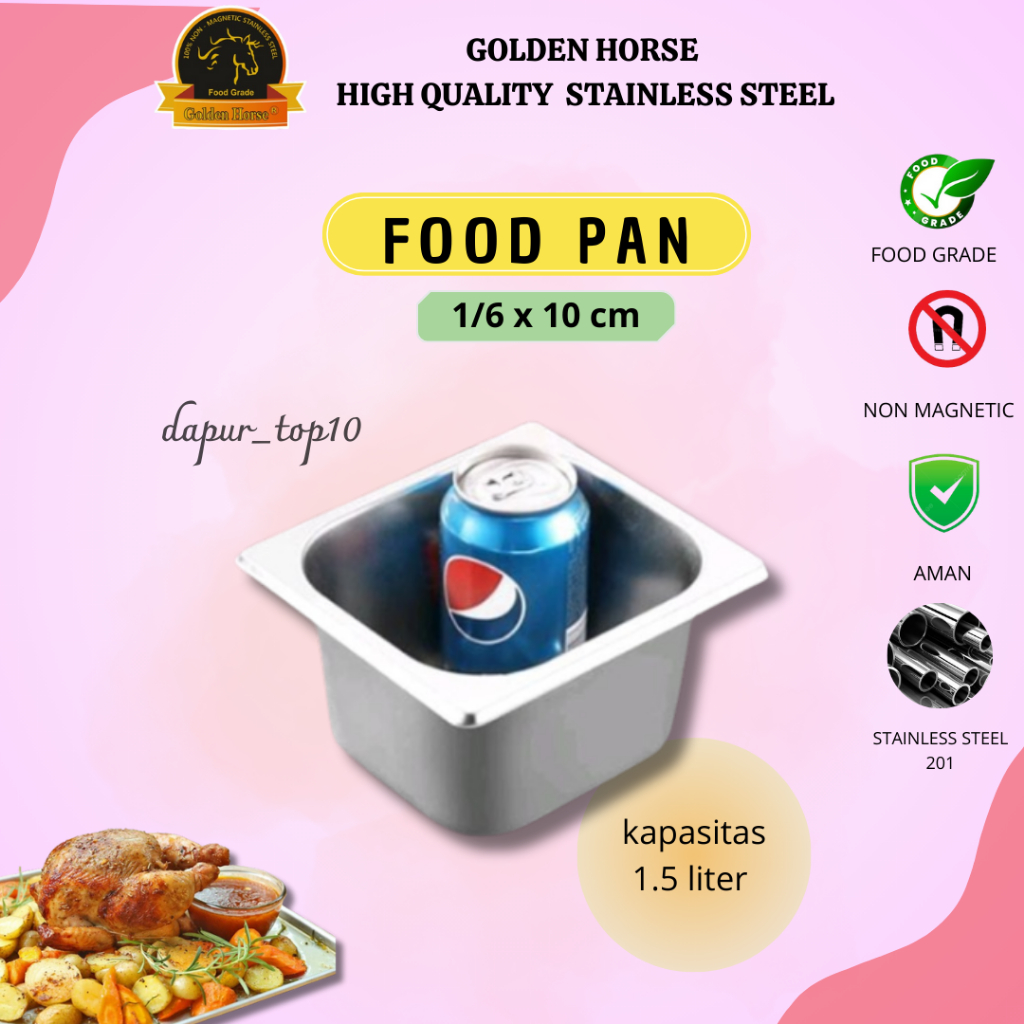Jual Food pan stainless Ukuran 1/6 x 10cm | Food Pan sedang Stenlis ...