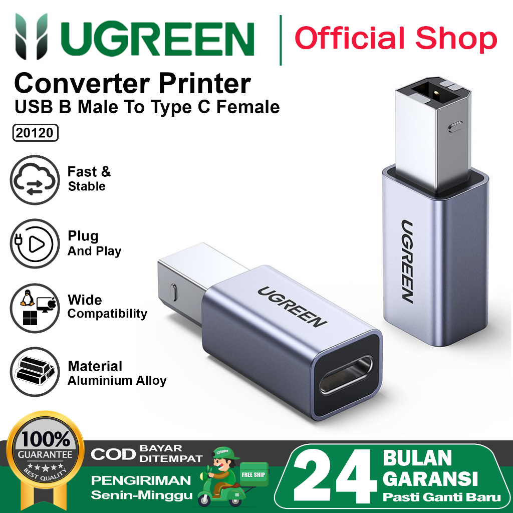 Jual UGREEN Converter Printer USB Type-C Female To USB-B 2.0 Adapter ...