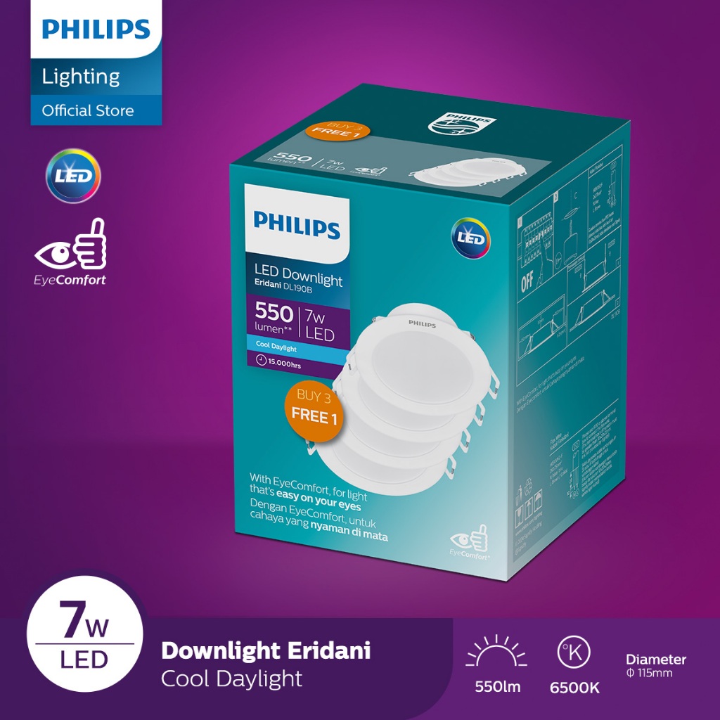 Jual Philips Multipack Downlight Eridani DL190B LED6 D100 7W 865 WH ...