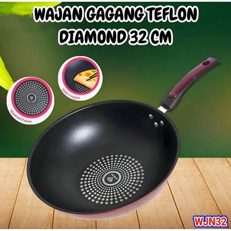 Jual WAJAN DIAMOND WOKPAN/WAJAN GAGANG TEFLON BATU MEDIS 32cm | Shopee ...