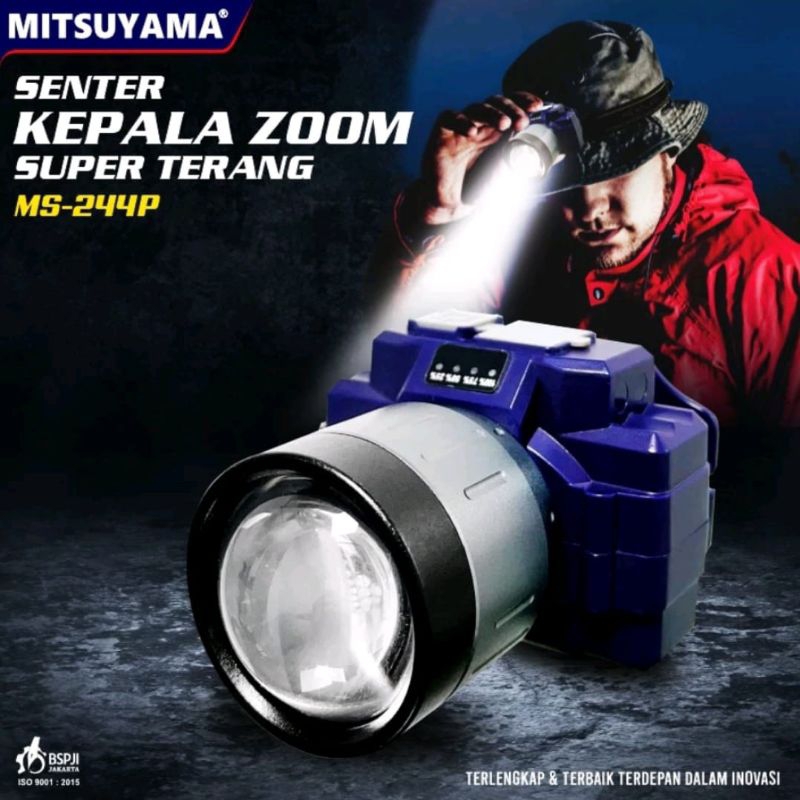 Jual Senter Kepala Zoom Super Terang Mitsuyama MS-244P Cahaya Putih 2 Fungsi dan 3 Mode 50watt ...
