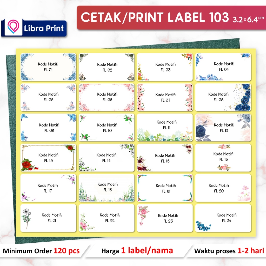 Jual [Hanya Motif/Tanpa Nama] Label 103 Motif, Stiker Label 103 ...