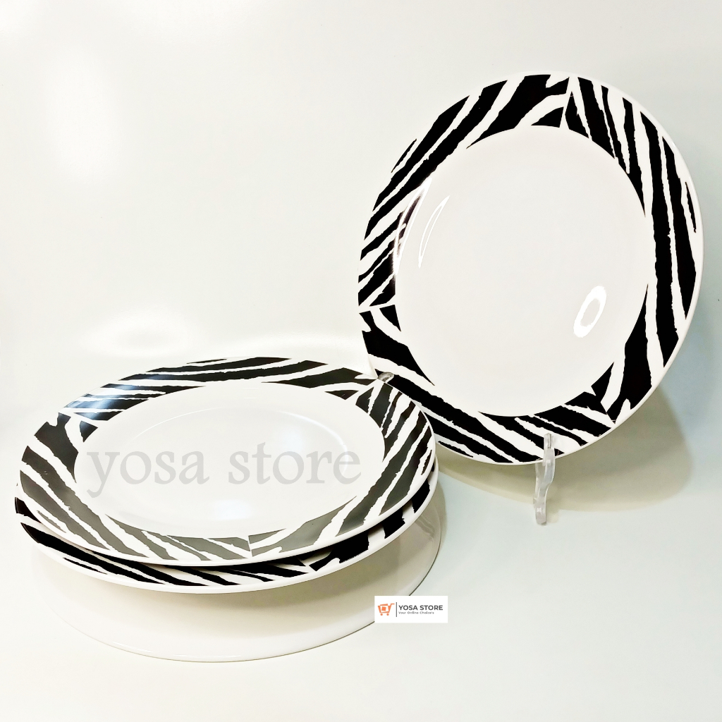 Jual Piring Keramik Saji Ceper Besar 27cm Motif Zebra Hitam 4 Pcs ...