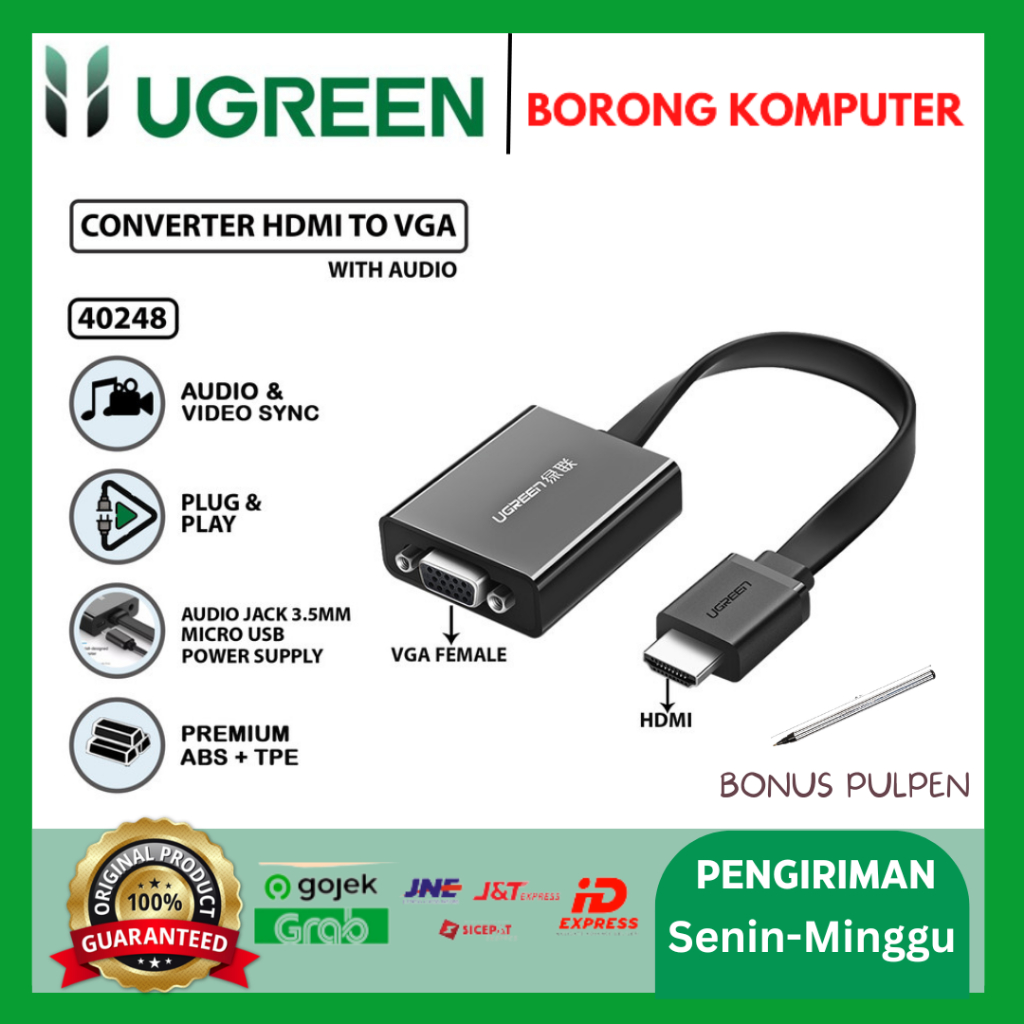 Jual Ugreen Converter HDMI to VGA with Audio 16cm | Shopee Indonesia