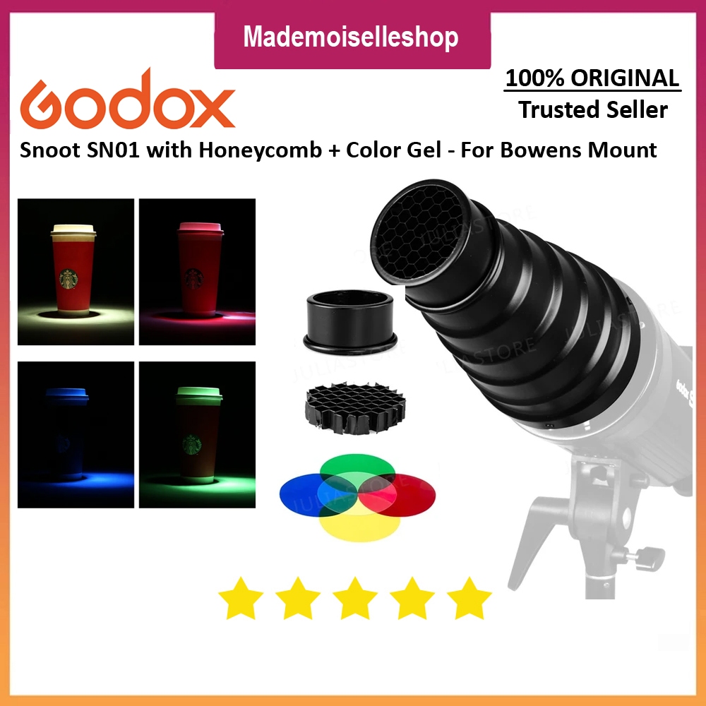 Jual GODOX Snoot SNO1 with Honeycomb & Color Gel Bowens Mount - for AD200 AD300Pro SK400 SL60W ...