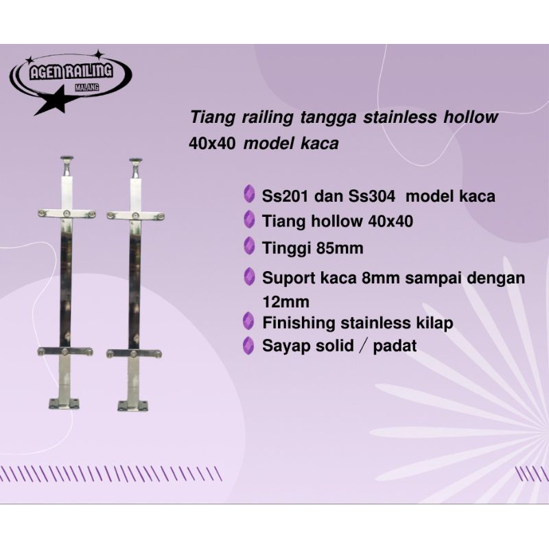 Jual Tiang railing kaca stainless balkon hollow 40×40 model kaca Ss201 ...