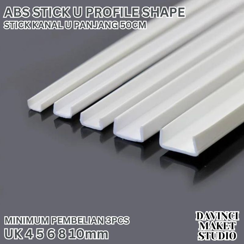 Jual ABS Stick U Shape - Stik ABS Kanal U 4mm 5mm 6mm 8mm 10mm Putih ...