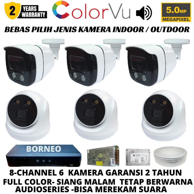 Jual PAKET CCTV COLORVU 5MP 8 CHANNEL 6 KAMERA AUDIO COLORVU 1080P ...