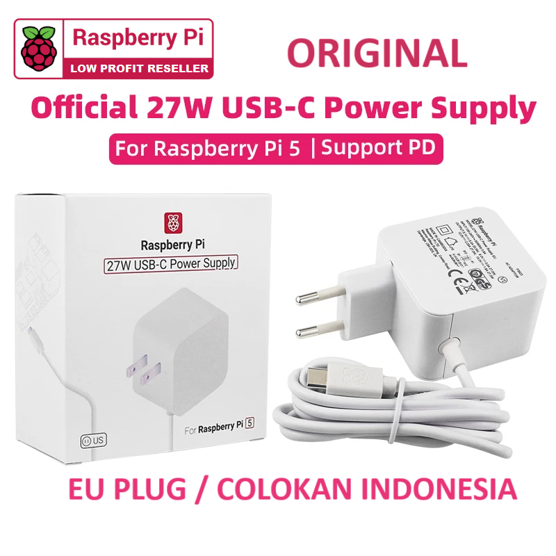 Jual Official Raspberry Pi 5 27W 27 W USB-C Power Supply Charger Original | Shopee Indonesia
