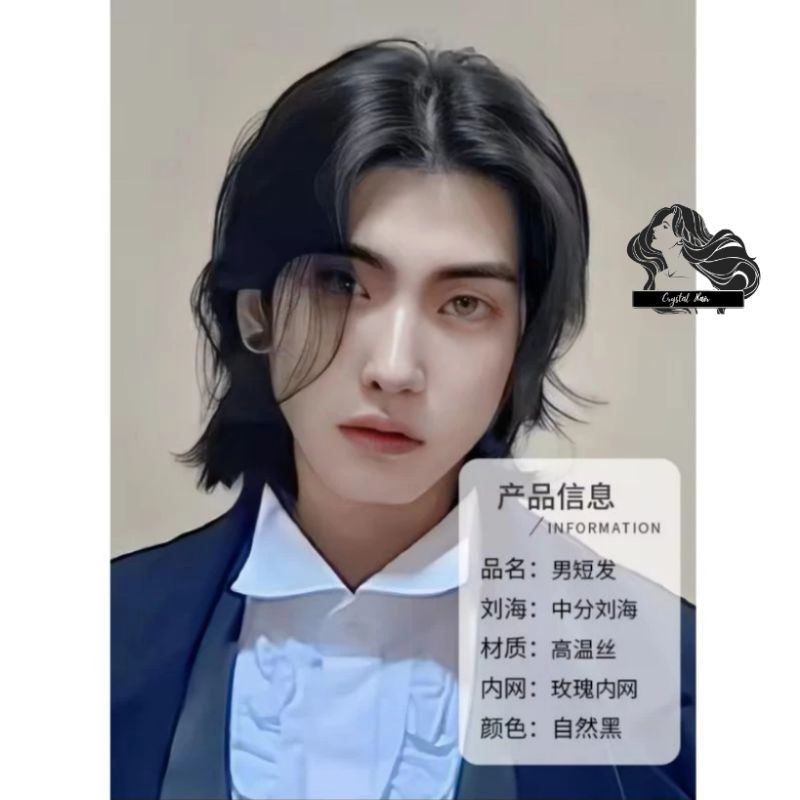 Jual Wig pria korea rambut palsu gondrong lurus belahan tengah permanen ...