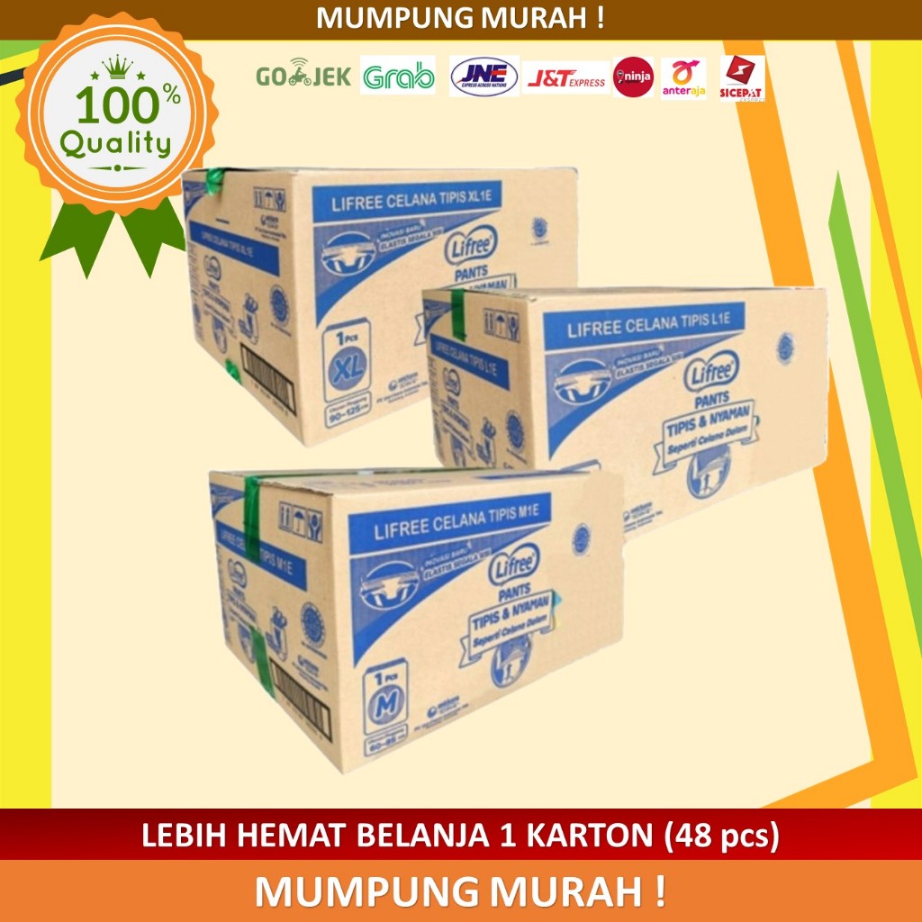 Jual Lifree Pants Popok Celana Dewasa Dus Karton isi 48 pcs Sachet Ukuran Size M L X XXL ...