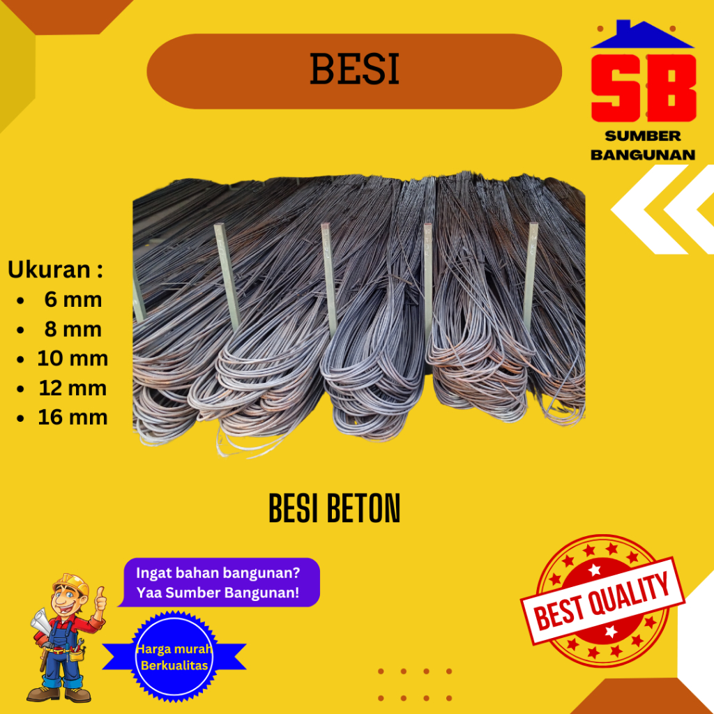 Jual BESI BETON SNI 6 8 10 12 13 16 19 POLOS BESI BEHEL | Shopee Indonesia
