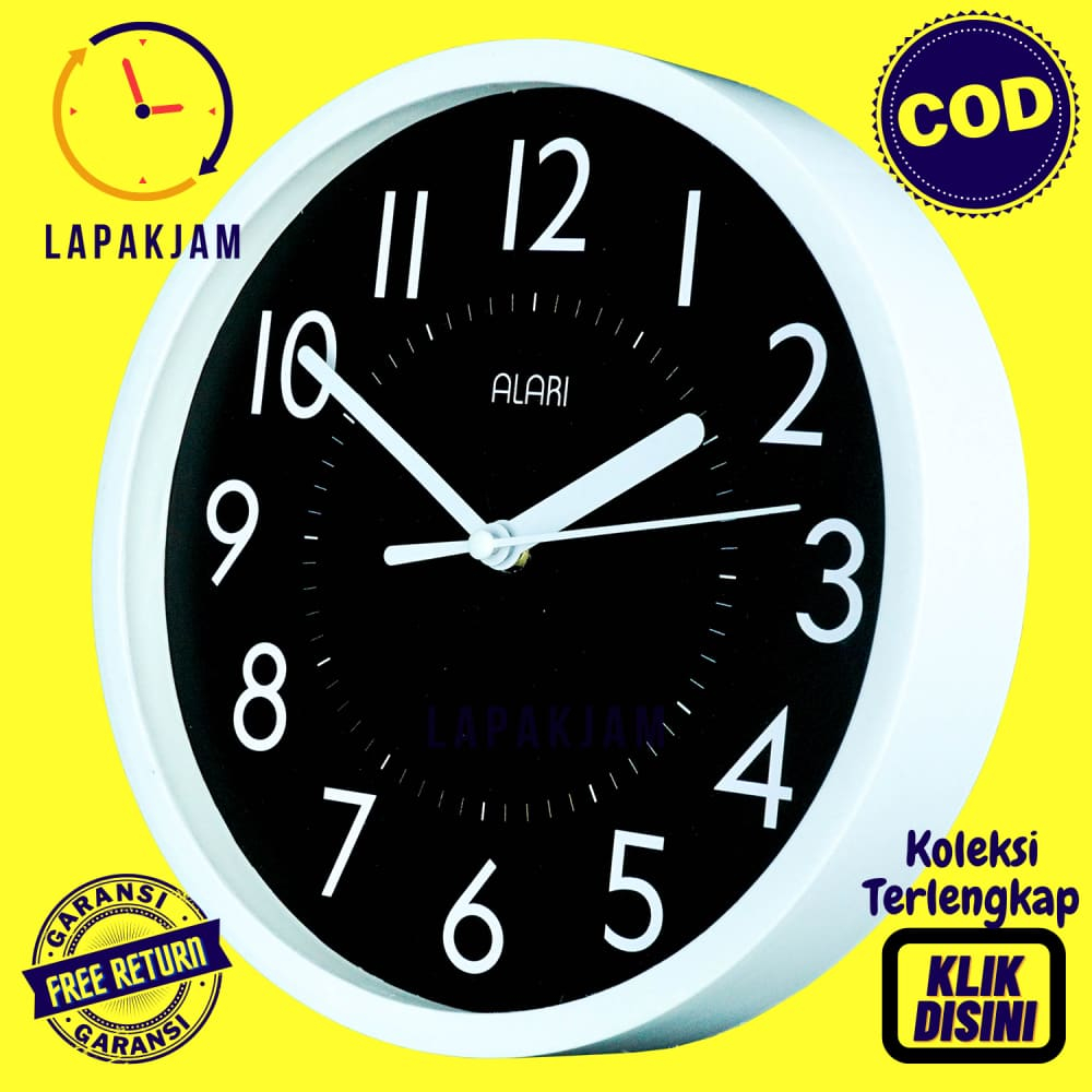 Jual Jam Dinding Alari AL1209-1668 Minimalis Quartz Dekorasi Kamar Minimalis Unik Besar Hitam ...