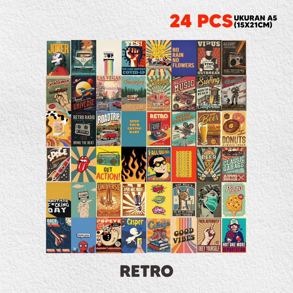 Jual (48 PCS) Poster Dinding Bundle Retro Isi 48 | Poster Kamar ...