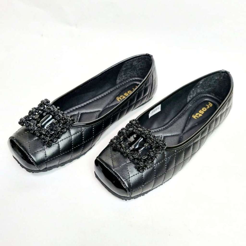 Jual Sepatu Falt shoes Wanita Kasula Kekinian Hitam Sol Karet BT-03 ...