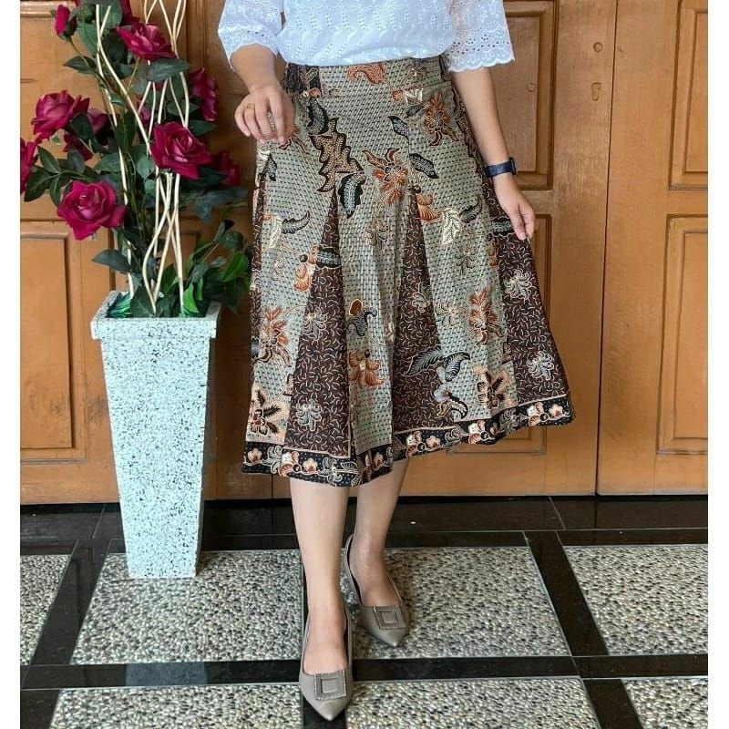 Jual Rok batik model kembang motif coklat terbaru,Rok batik kembang ...