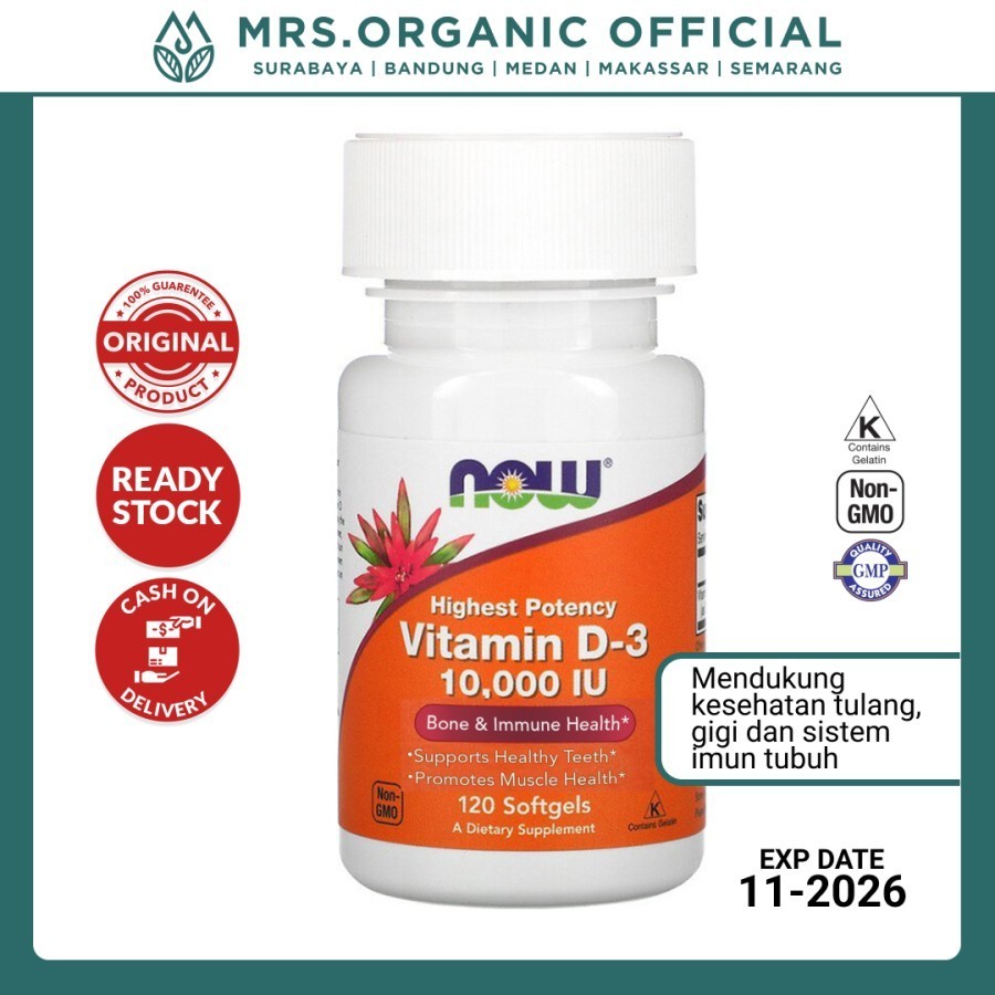 Jual Vitamin NOW D3 D-3 10000 IU Imun Daya Tahan Tubuh Tulang Gigi 120 ...