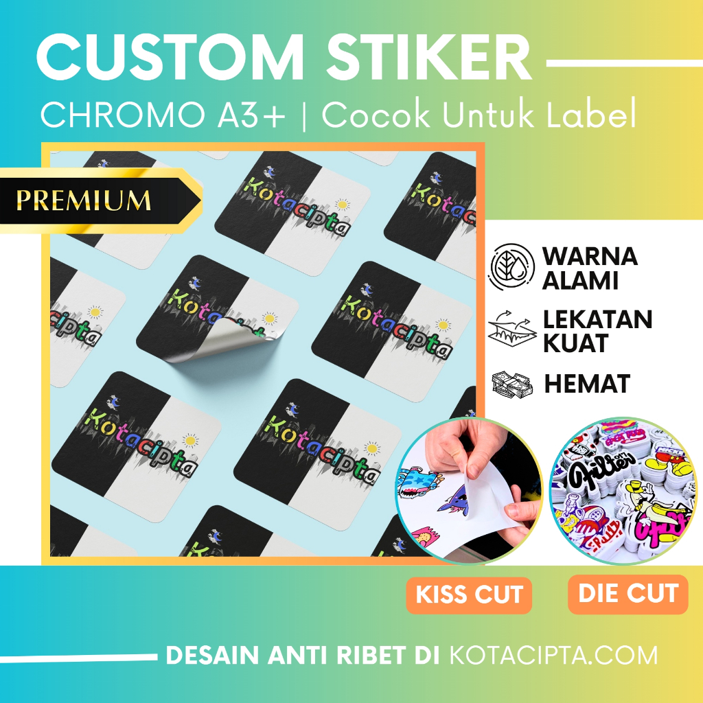 Jual Sticker Chromo Stiker Label Print Custom A3+ | Die Cut Kiss Cut ...
