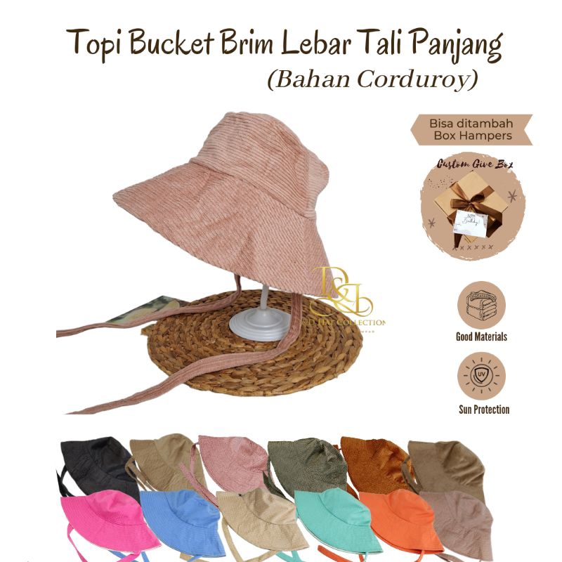 Jual Topi Wide Bucket Brim Lebar Tali Panjang Bahan Corduroy | Shopee ...