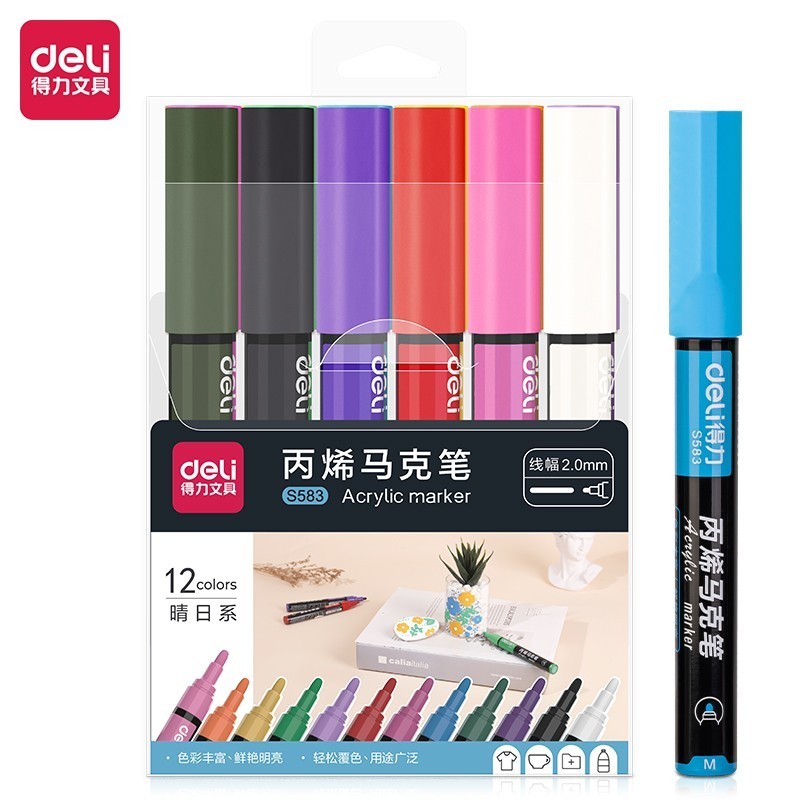Jual Spidol Deli Permanent Acrylic Marker Set 12 Colors 2.0 mm (Besar ...