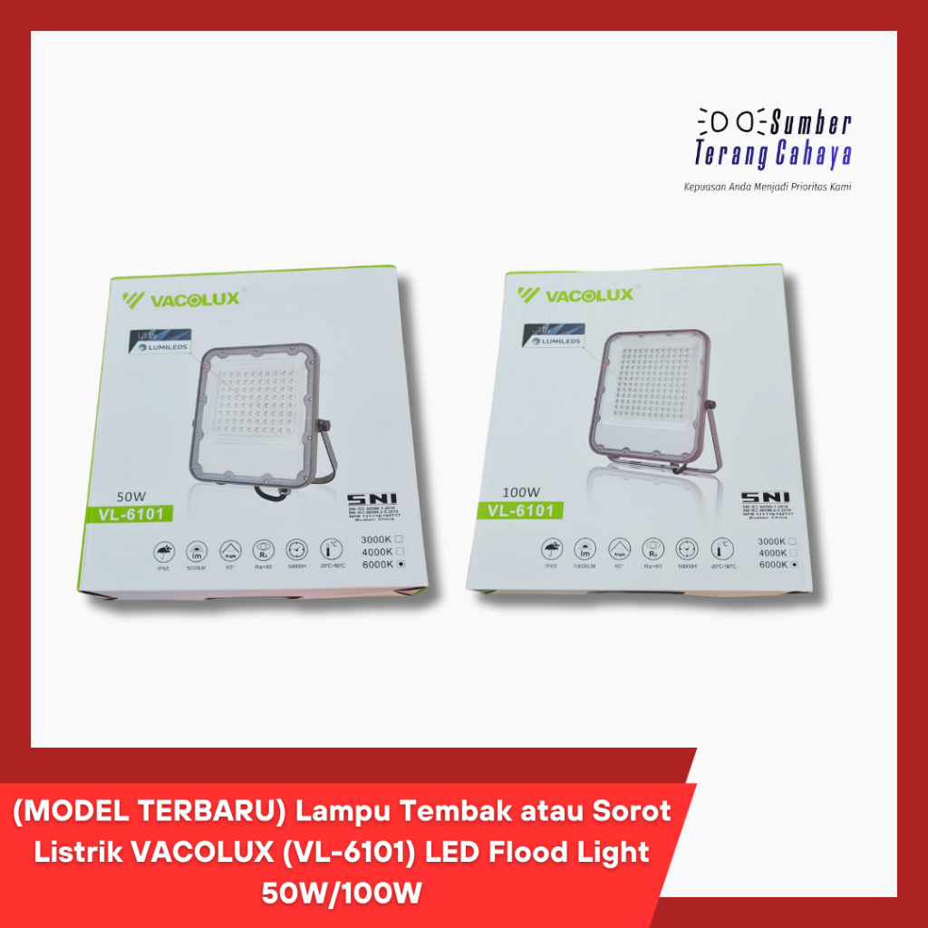 Jual (MODEL TERBARU)Lampu Tembak atau Sorot Listrik VACOLUX (VL-6101) LED Flood Light 50W/100W ...