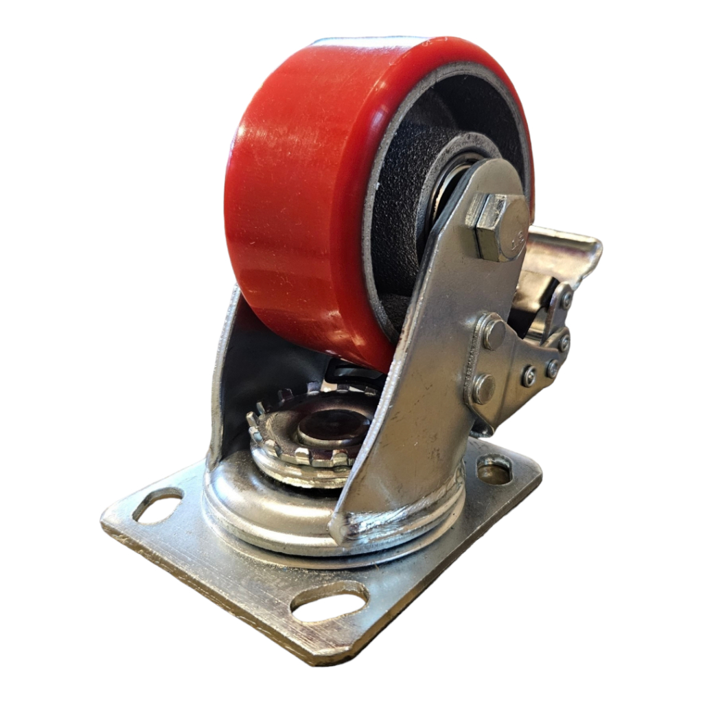 Jual Roda Troli PU Polyurethane Heavy Duty 4 inch Hidup+rem Putar 360 degre | Shopee Indonesia