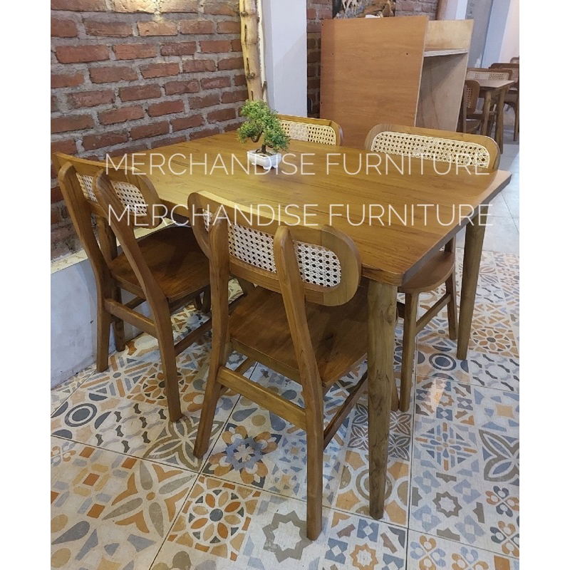 Jual Set Meja Makan Kursi Ropan Rotan - Kursi Cafe Resto Kayu Jati Asli Harga Murah - Meja Makan ...
