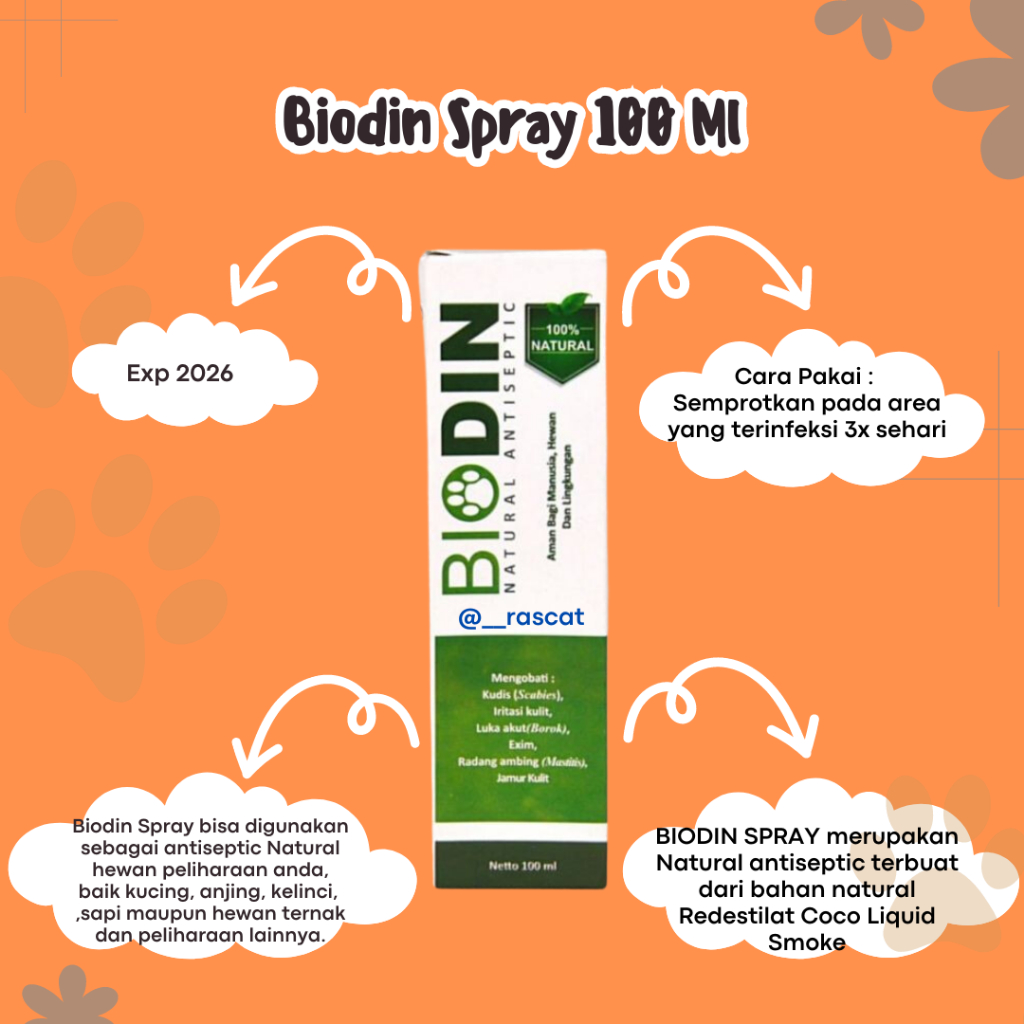 Jual Biodin Spray 100 Ml Obat Jamur Scabies Luka Kucing & Anjing ...