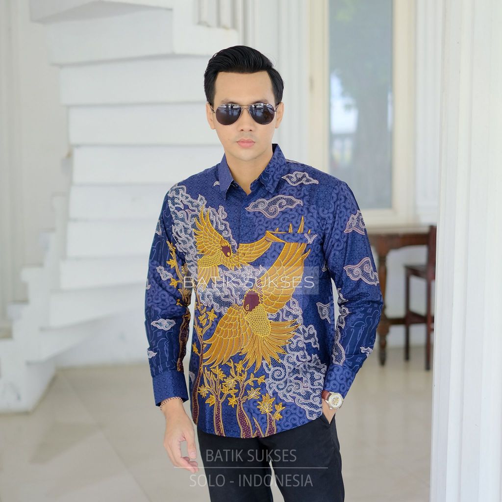 Jual MERPATI BIRU Kemeja Batik Pria PREMIUM Lengan Panjang Lapis Furing ...