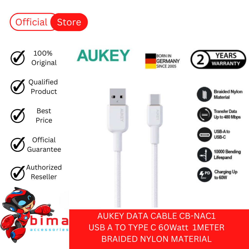 Jual AUKEY Cable Data Kabel Charger Type C 60 Watt Braided Nylon ...
