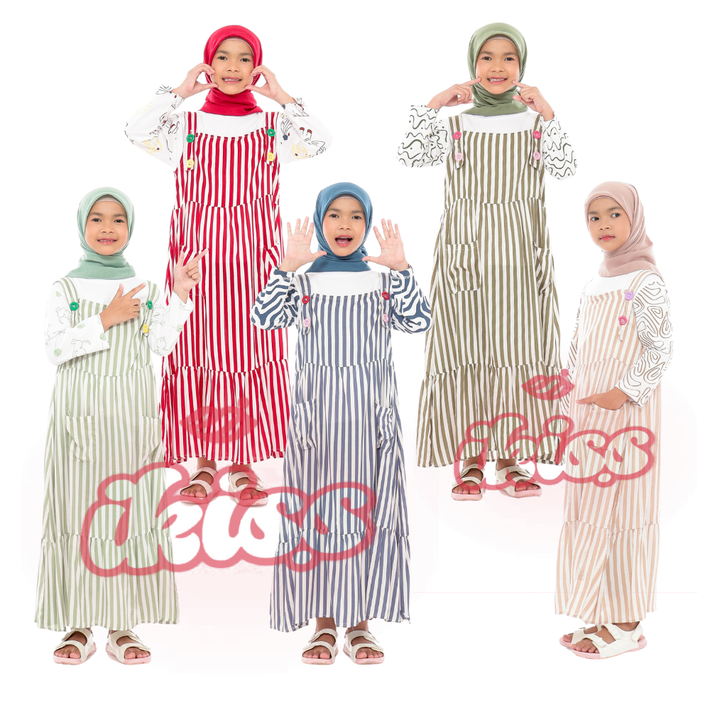 Jual Gamis Overall Anak Tanggung Usia 5-14 Tahun Motif Salur Katun ...