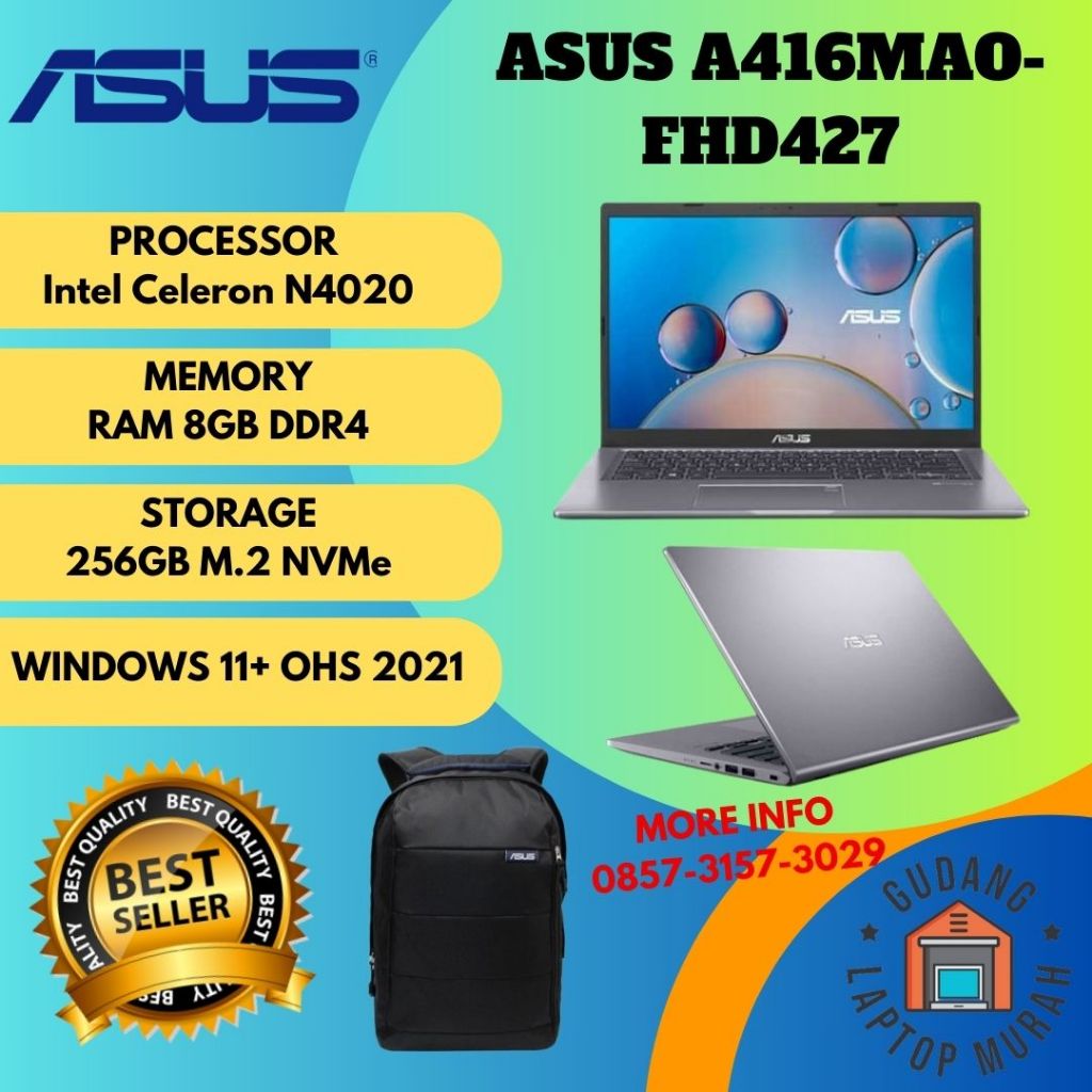 Jual ASUS VIVOBOOK 14 A416MAO FHD427 CELERON N4020 8GB 256GB 14" WIN11 ...