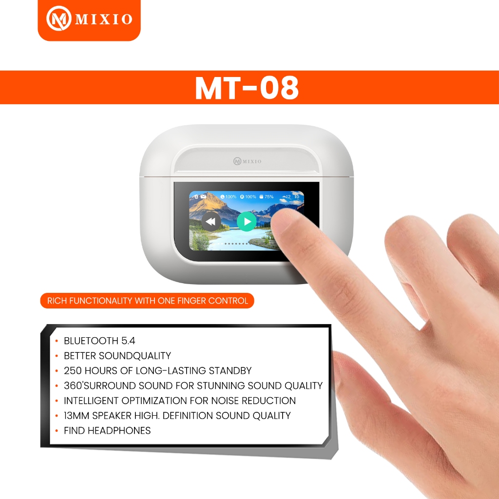Jual MIXIO MT-08 LCD ANC TWS Bluetooth Headset Earphone Touch Screen V5.4 Smart Screen Active ...