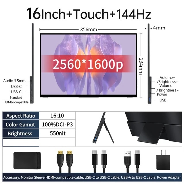 Jual Portable Monitor 16-inch WQXGA 2560x1600 2.5K - Touch Screen ...