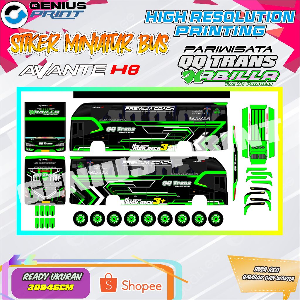 Jual Stiker Mainan Miniatur Bus Avante H8 Livery QQ Trans Uk. 30/46cm ...