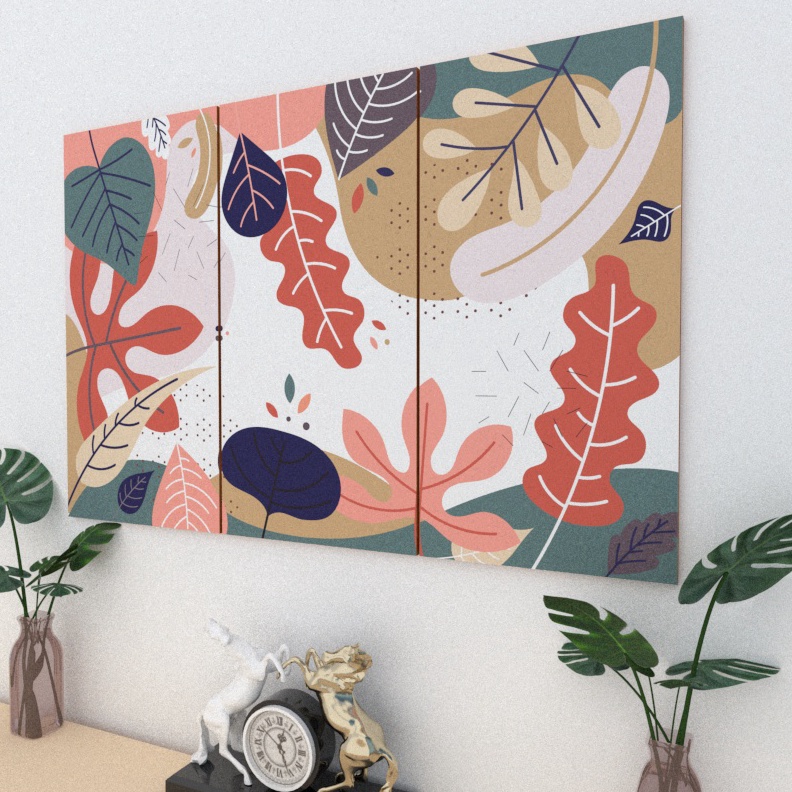 Jual HOT Hiasan dinding ruang aestetic poster Art Puzzle 3 panel Daun ...