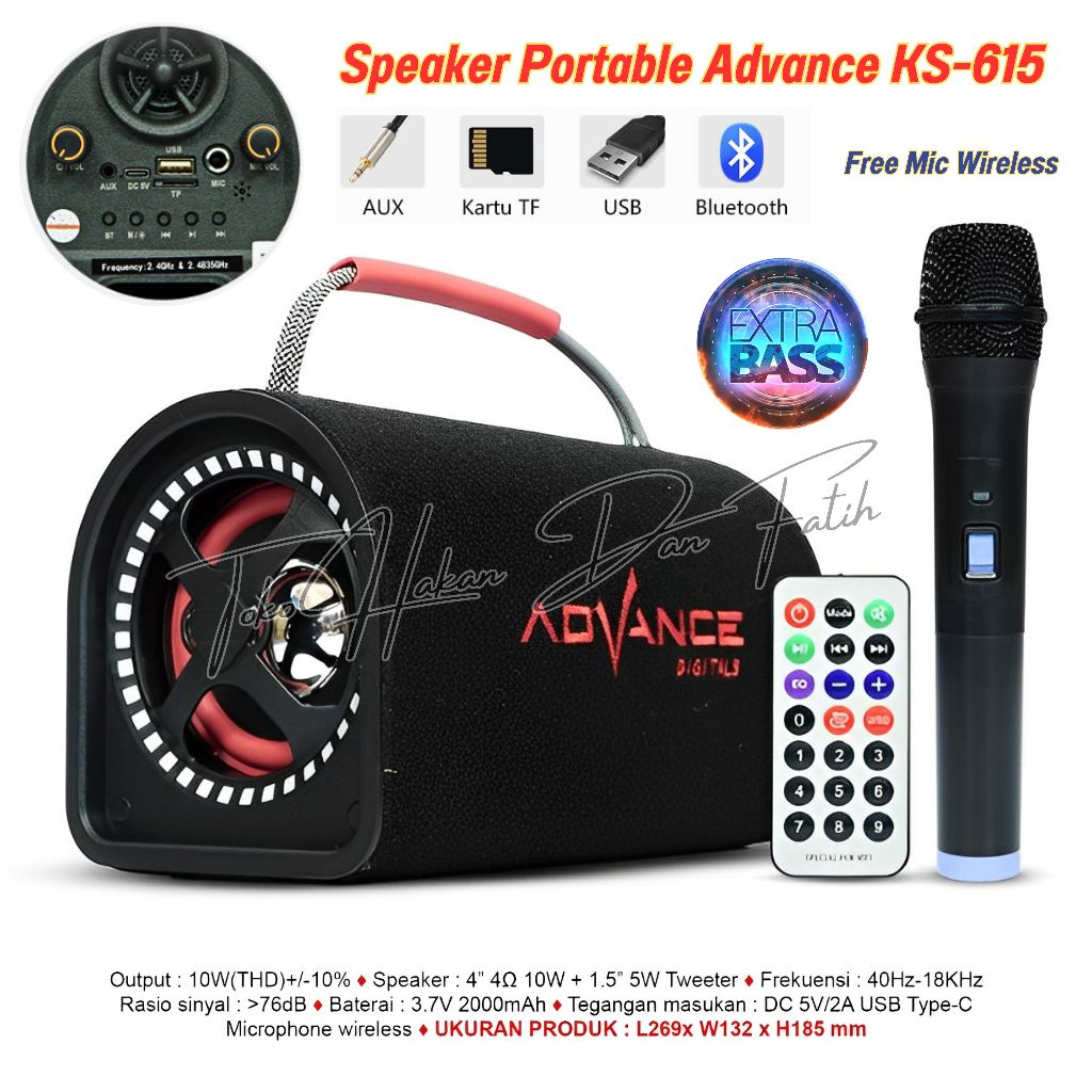 Jual Advance KS-615 Speaker Bluetooth Portable 4 inch Free 1 Microphone ...