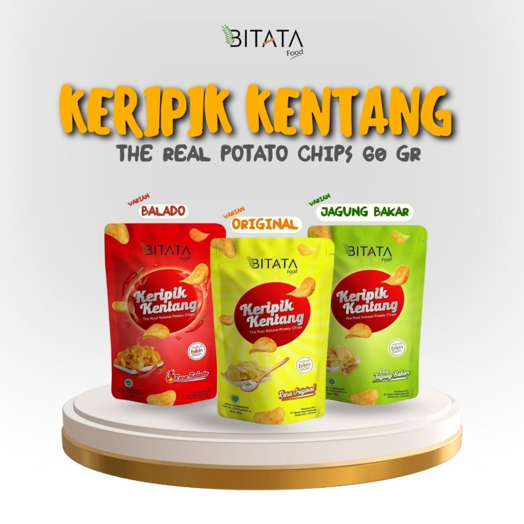 Jual BITATA Keripik Kentang Premium The Real Potato Chips 60 gr ...