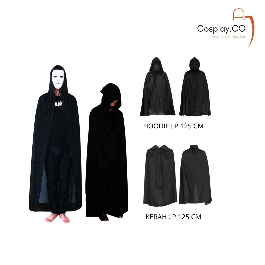 Jual Cosplay Jubah Hitam Hoodie/Kerah Satu Lapis Cosplay Halloween ...
