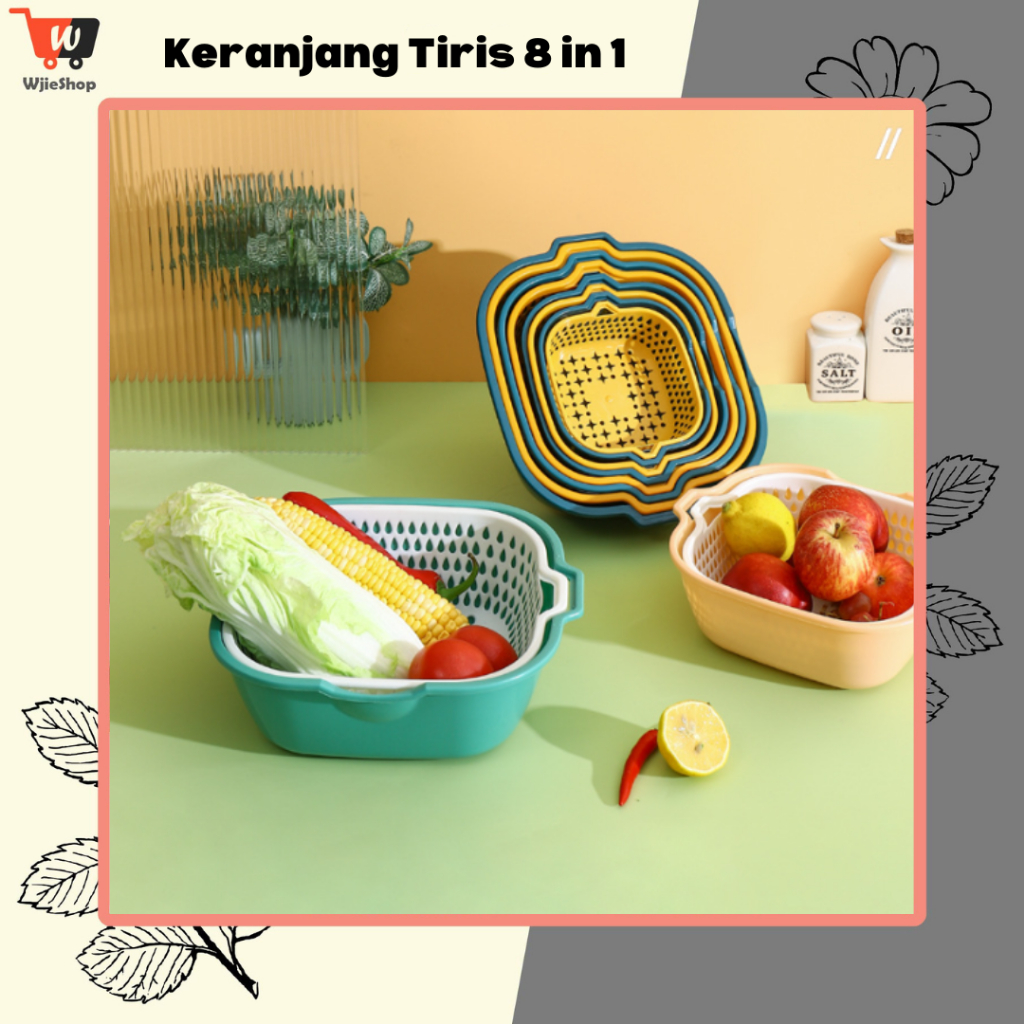 Jual Baskom pencuci atau Pengering Sayuran Buah Saringan Multifungsi 8 ...