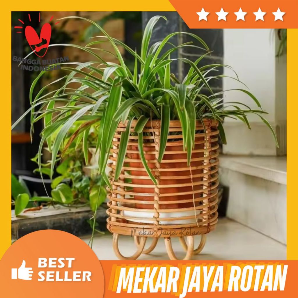 Jual Standing Pot Bunga Rotan Alami/ Keranjang Anyaman Cover Pot Rotan ...