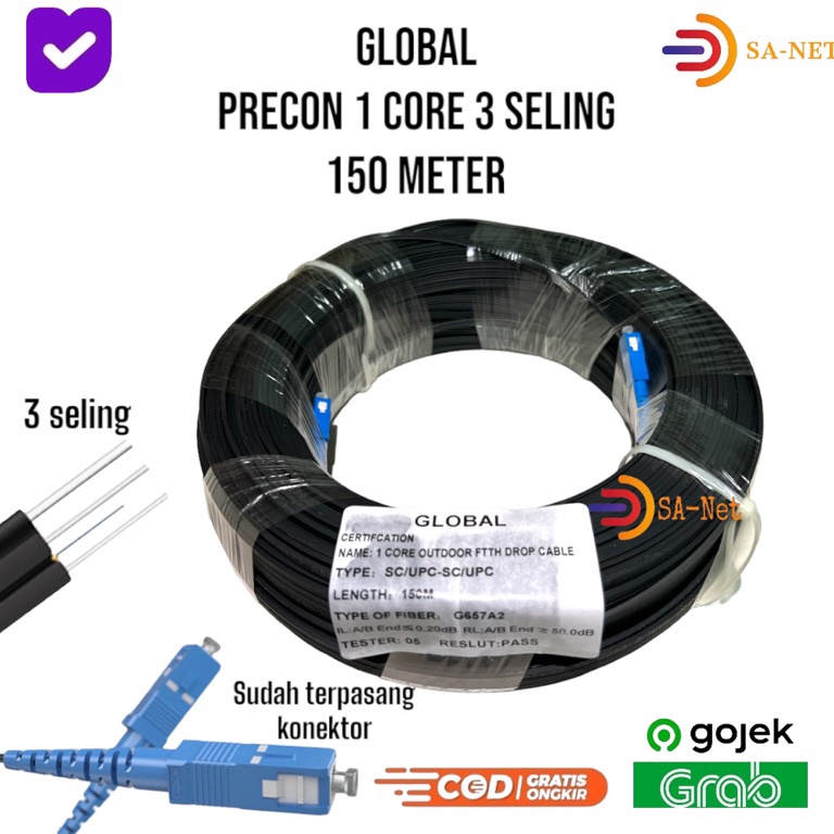 Jual KODE X96D GLOBAL PRECON 1 CORE 3 SELING 15M SC UPC SC UPC KABEL FIBER OPTIK SIAP PAKAI ...