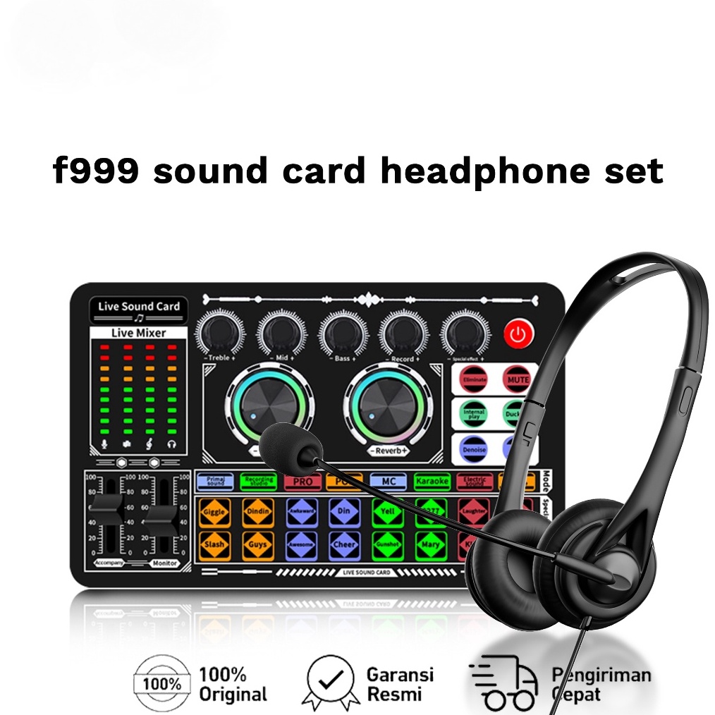 Jual olla F999 sound card set singing live broadcast equipment equipped ...