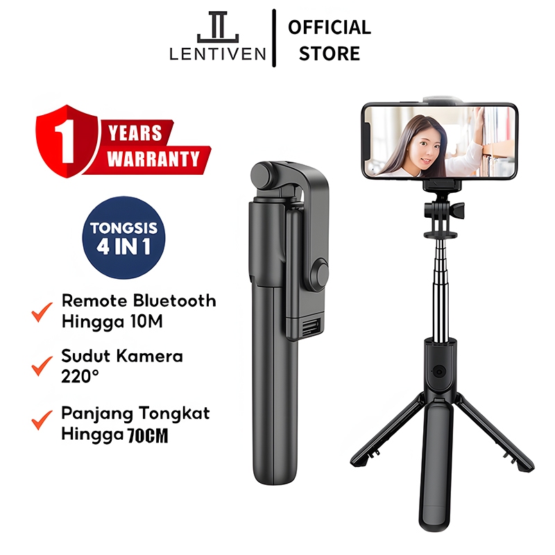 Jual LENTIVEN Tongsis Selfie Tripod Bluetooth 4 In 1 dengan remote ...
