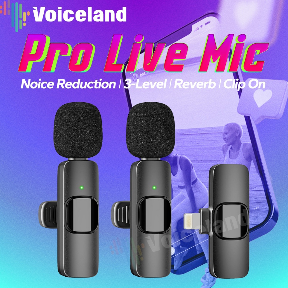 Jual Pro Mic Lavalier Wireless Microphone Clip On Untuk Live 2 Mic Vlog ...