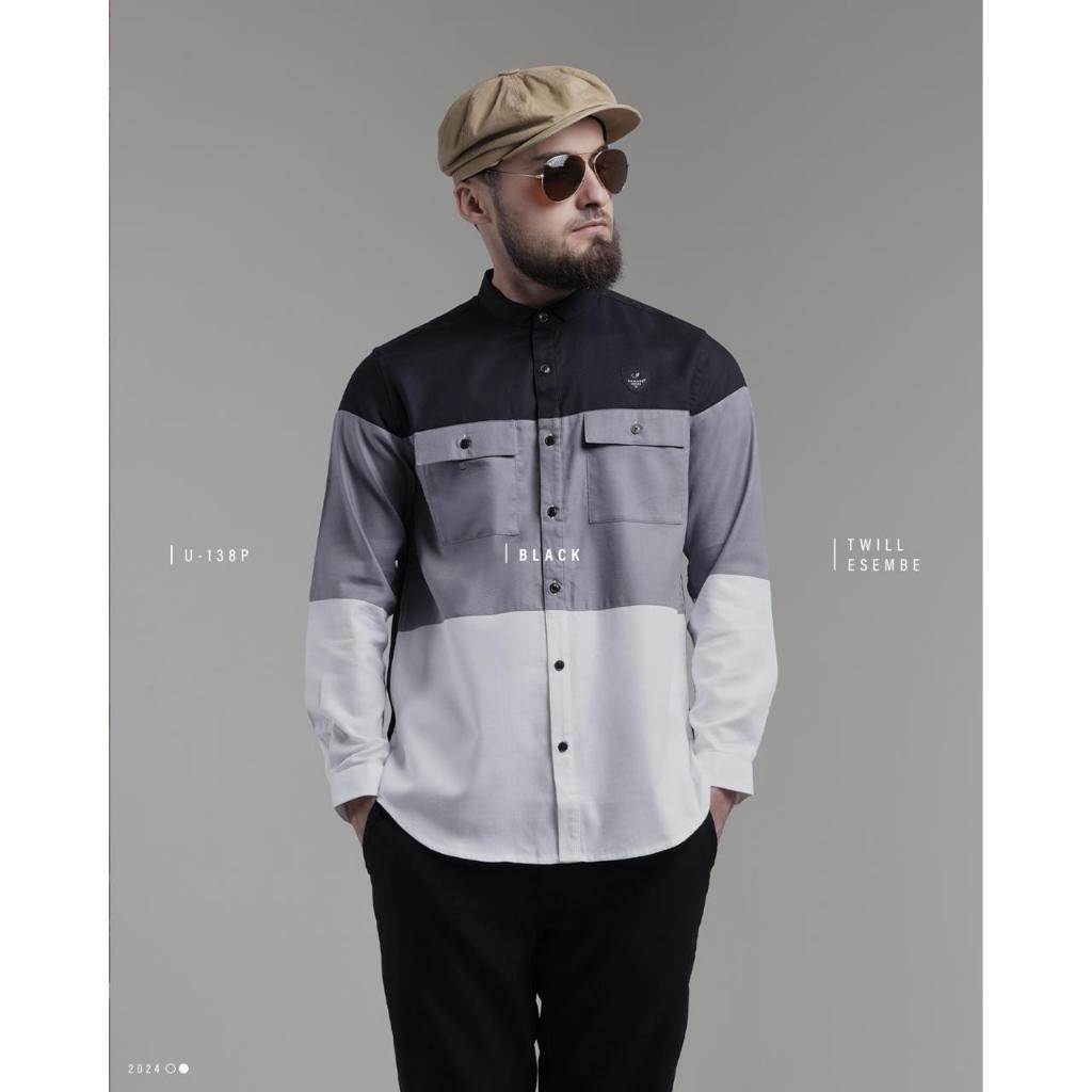 Jual SAMASE Kemko - New Kemeja Koko Color Block Lengan Panjang U138P ...