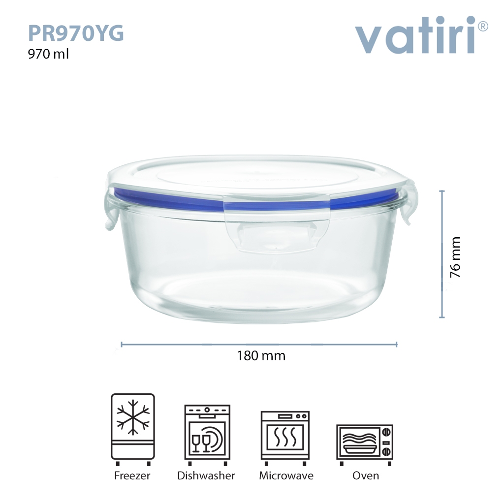 Jual Vatiri Tempat Makan Oven Glass Microwave 970 ml Round - Wadah Kaca Tahan Panas Serbaguna ...