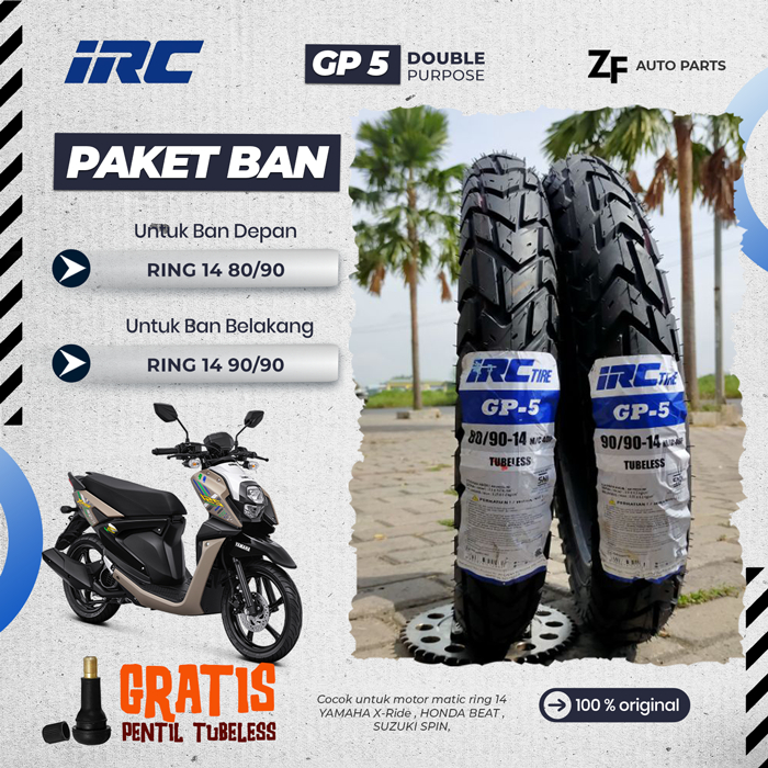 Jual SEPASANG / SATUAN BAN MOTOR MATIC IRC GP5 Ring 14 TUBELESS DEPAN ...